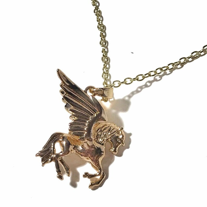 Handmade Gold Flying Pegasus Pendant Necklace | Etsy