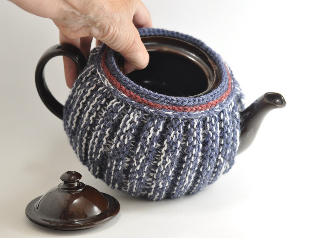 Large Teapot Cosy in Pure Wool / Hand Knitted Tea Cosy / Denim Blue ...