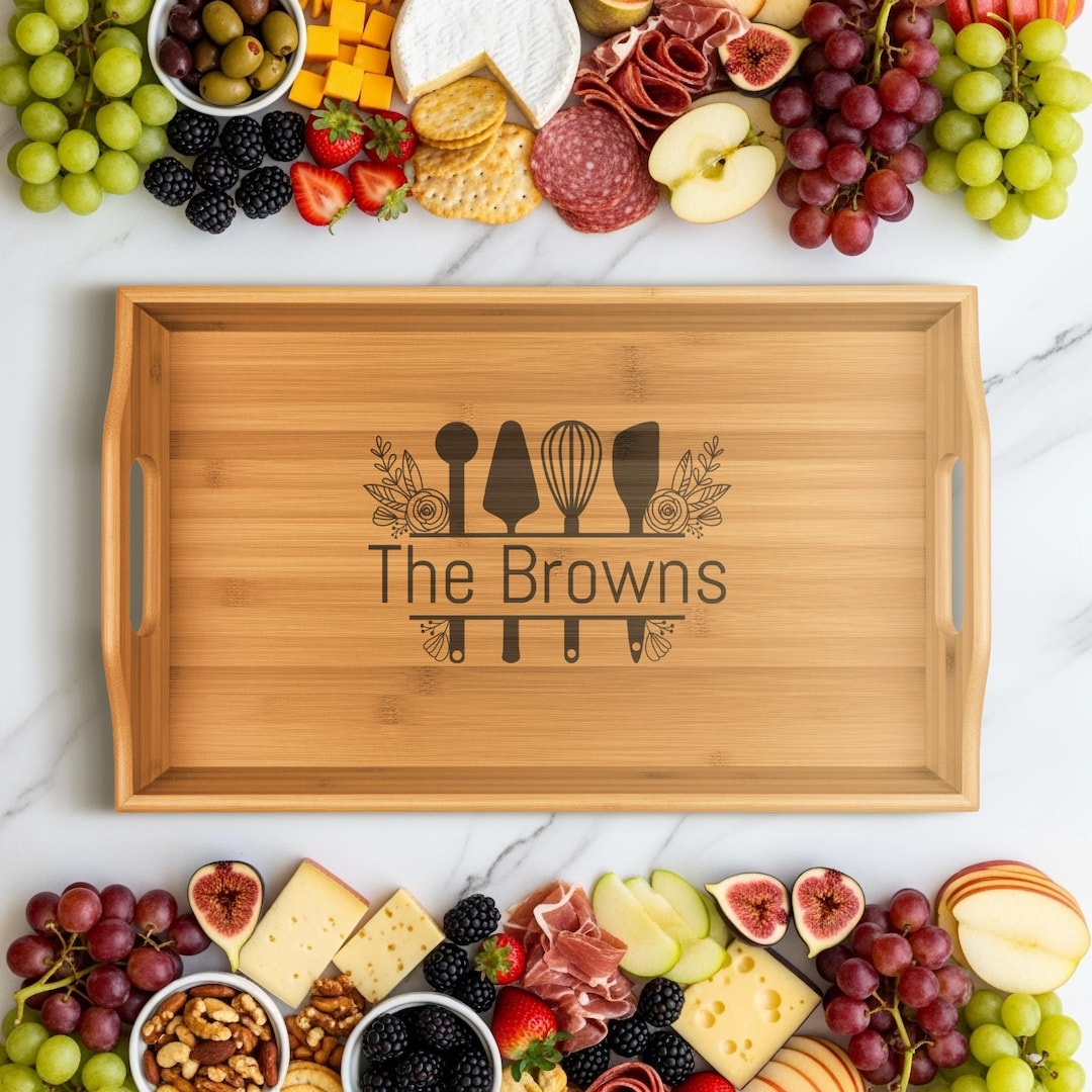 Personalized Bamboo Serving Tray, Engraved Kitchen Decor - Etsy UK