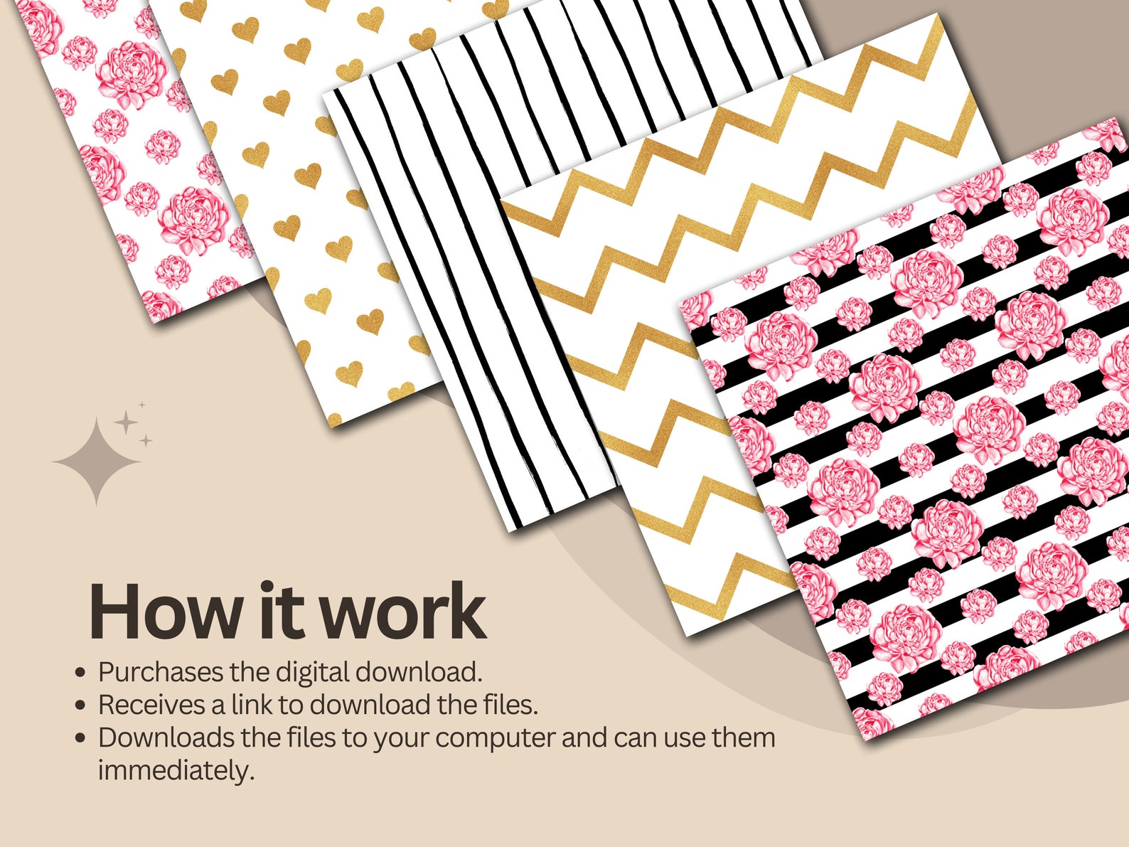 Gold Black Floral Digital Papers, High-quality Digital Paper Designs ...