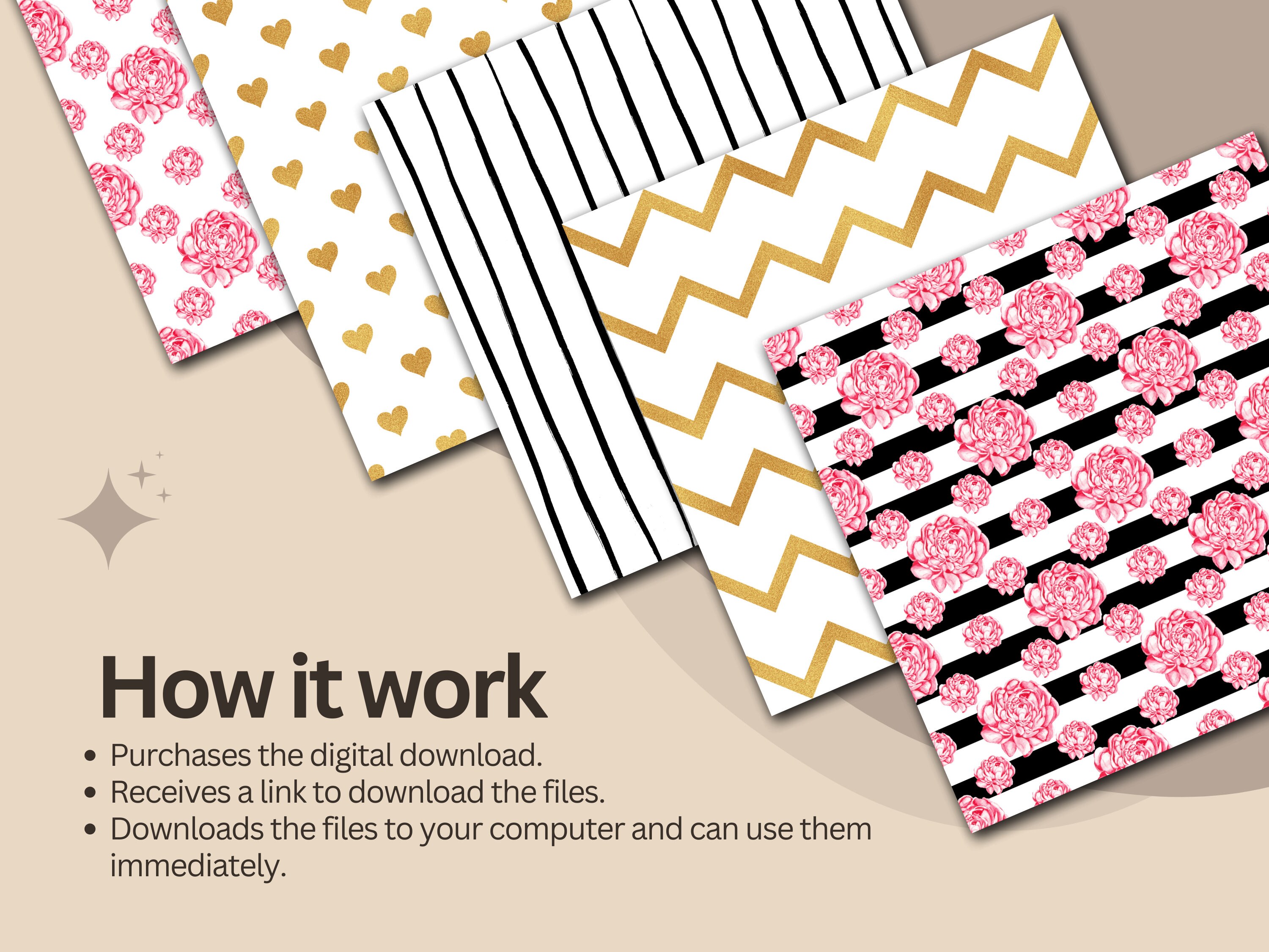 Gold Black Floral Digital Papers, High-quality Digital Paper Designs ...