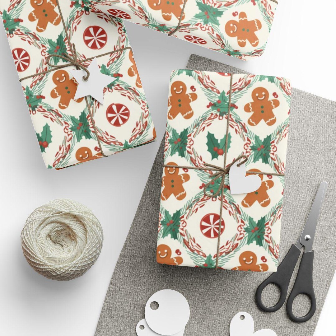 Gingerbread Man Christmas Wrapping Paper, Holiday Pattern - Etsy