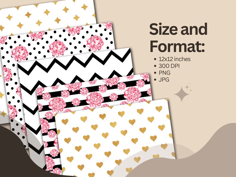 Gold Black Floral Digital Papers, High-quality Digital Paper Designs ...