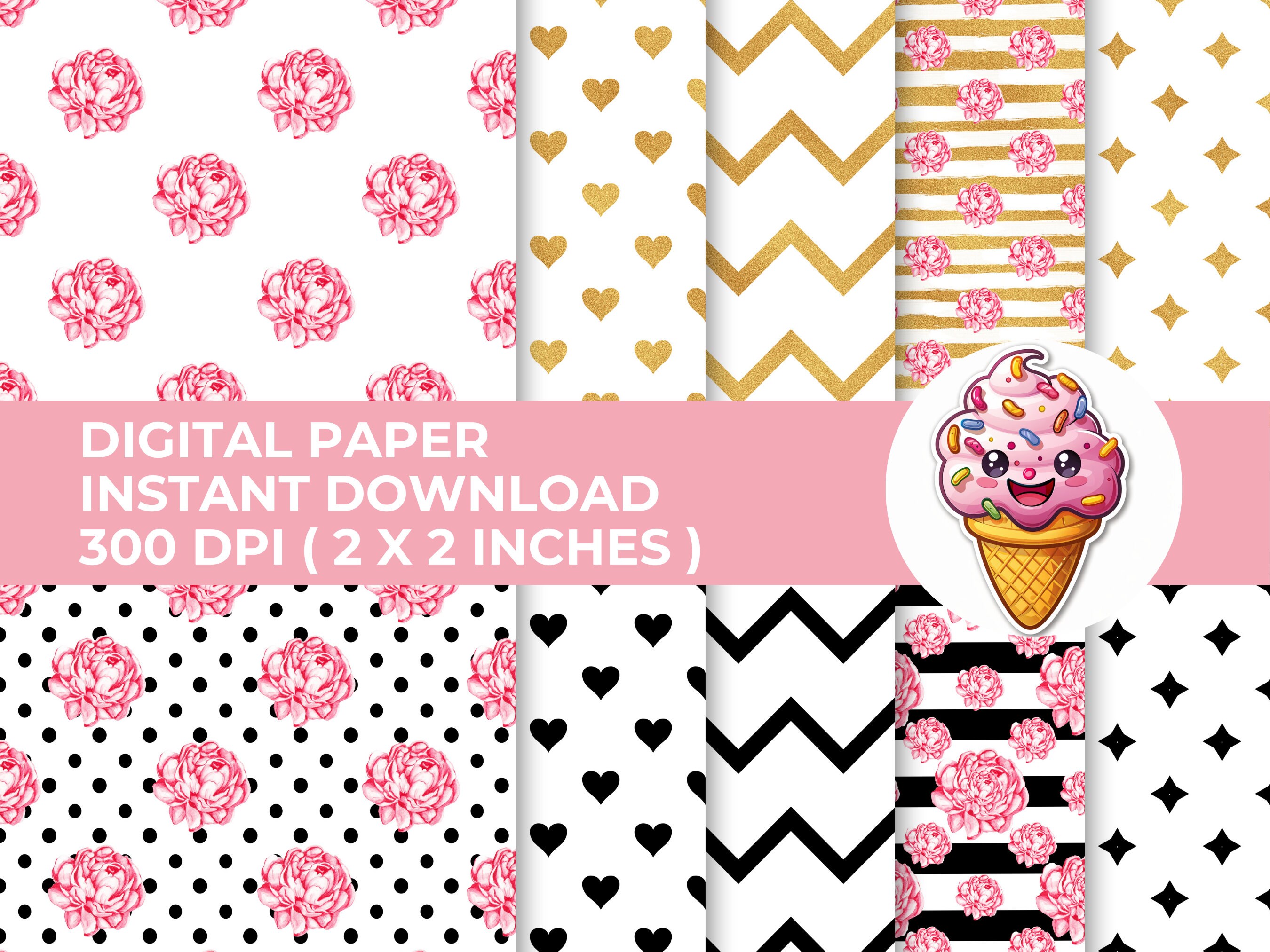 Gold Black Floral Digital Papers, High-quality Digital Paper Designs ...