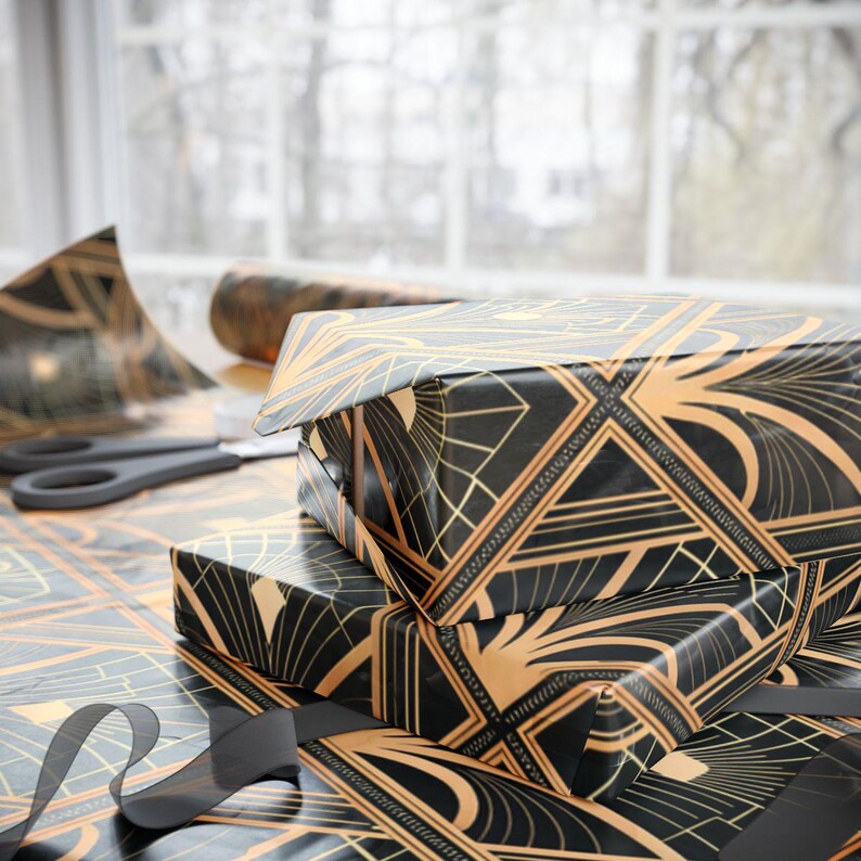 Art Deco Gift Wrapping Paper, Gold Geometric Print - Etsy UK