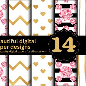 Gold Black Floral Digital Papers, High-quality Digital Paper Designs ...