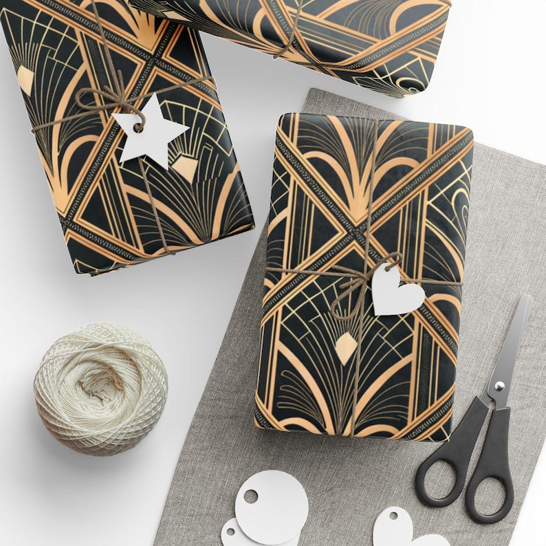 Art Deco Gift Wrapping Paper, Gold Geometric Print - Etsy UK