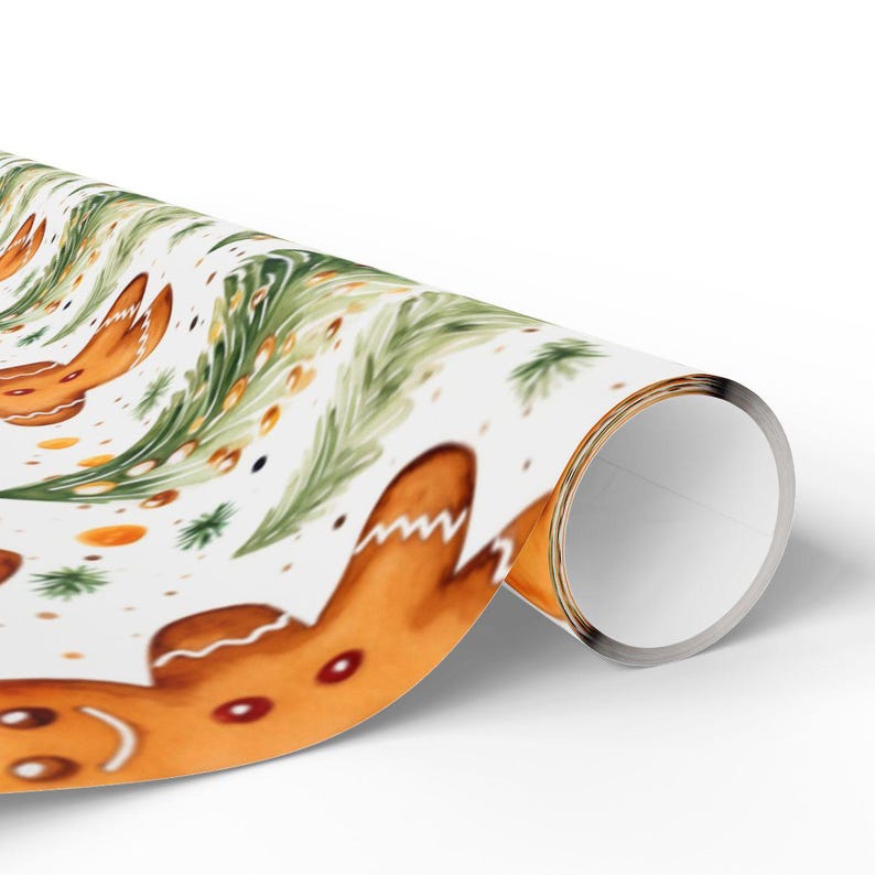 Gingerbread Man Gift Wrapping Paper, Holiday Wrap Sheet, Christmas Tree ...