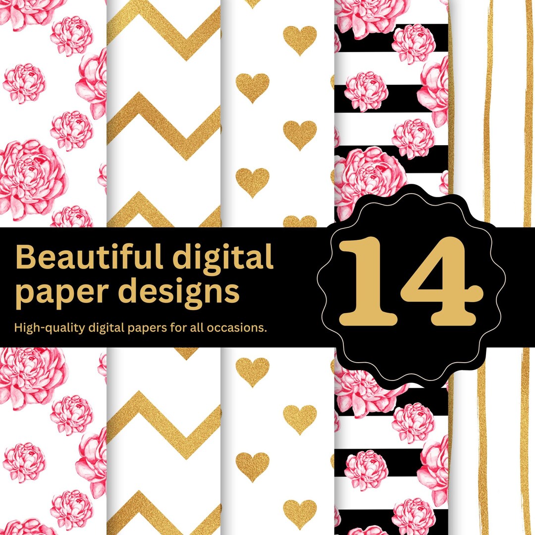 Gold Black Floral Digital Papers, High-quality Digital Paper Designs ...
