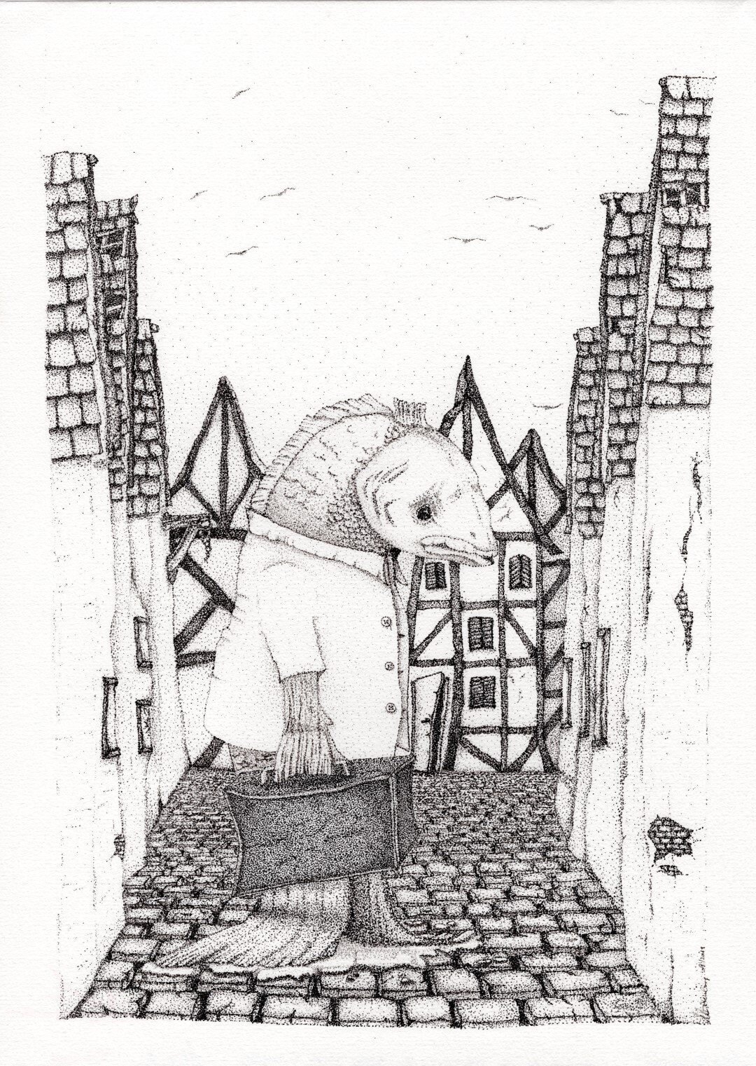 Original Drawing - Seabusiness - Fisch, Business - Dotwork - Etsy