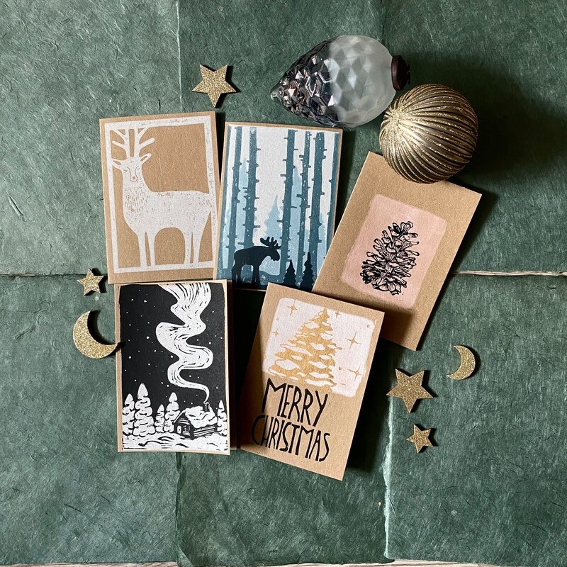Linocut Christmas - Etsy