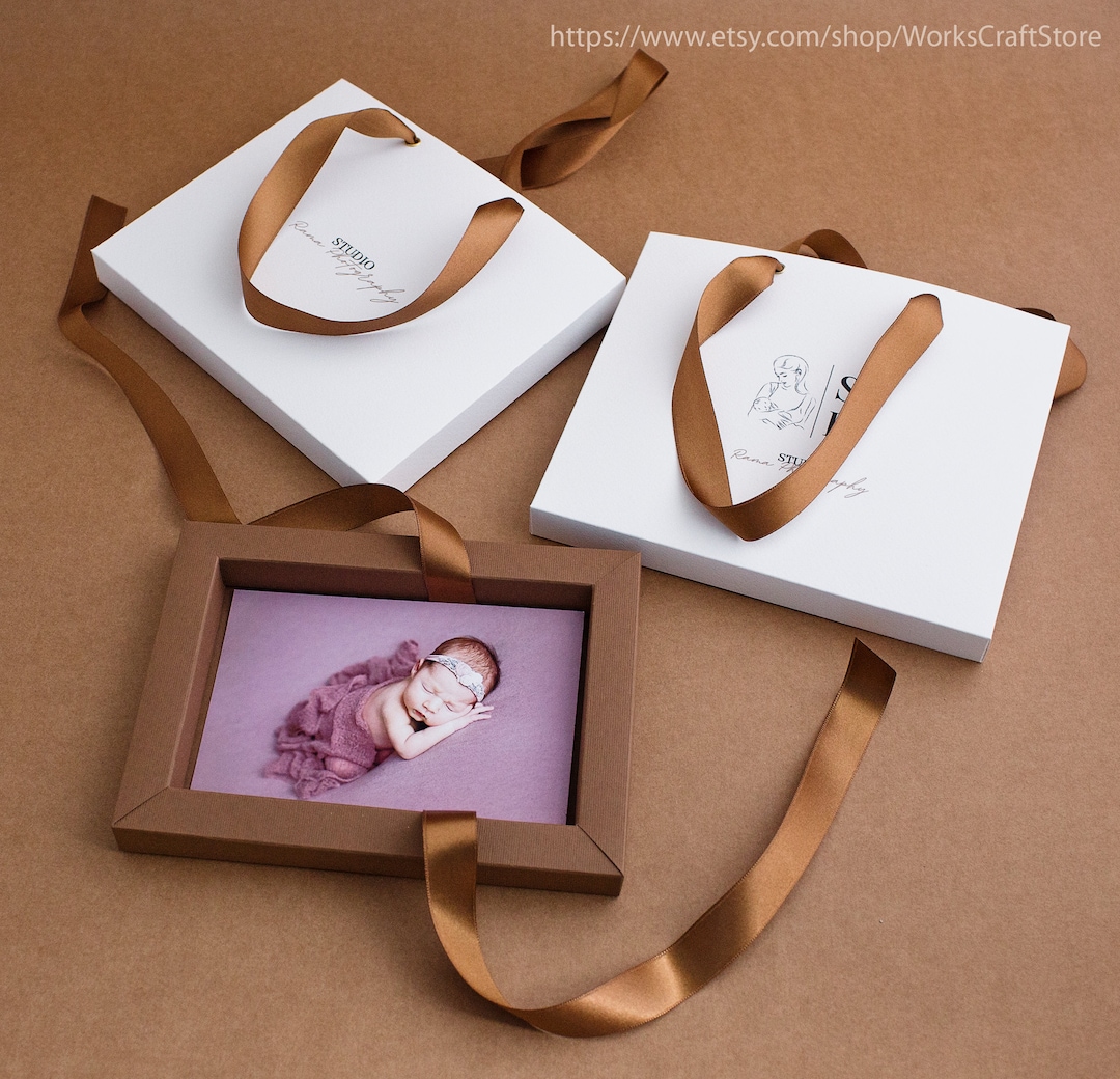 4x6"/5x7"/6x8" Photo Box, White Packages With Personalization and Brown ...