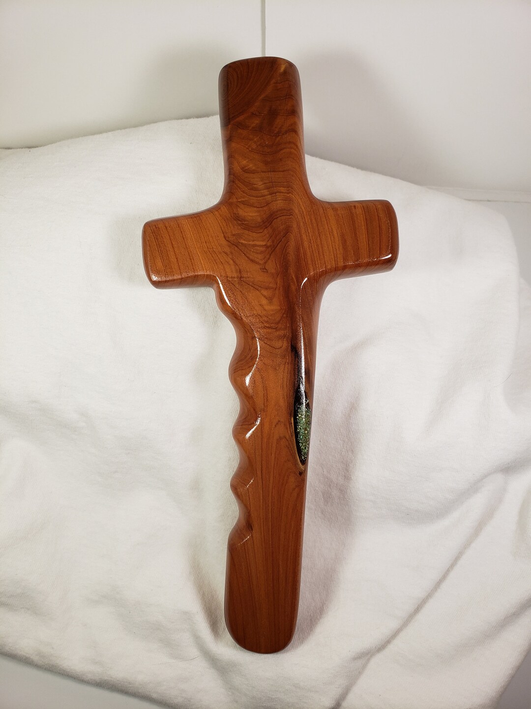Hand Carved Cedar Cross With Turquoise Inlay - Etsy