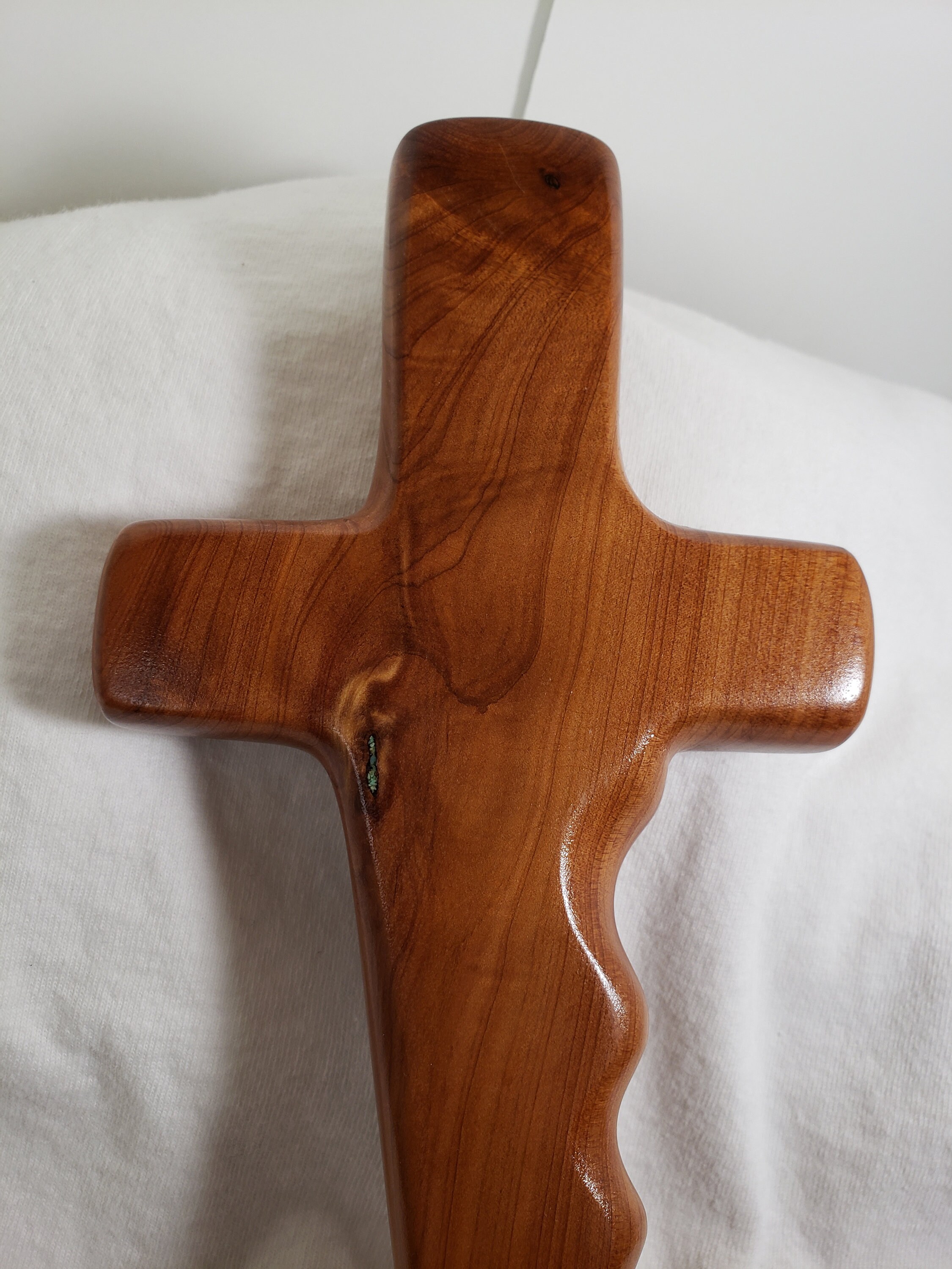 Hand Carved Cedar Cross With Turquoise Inlay - Etsy