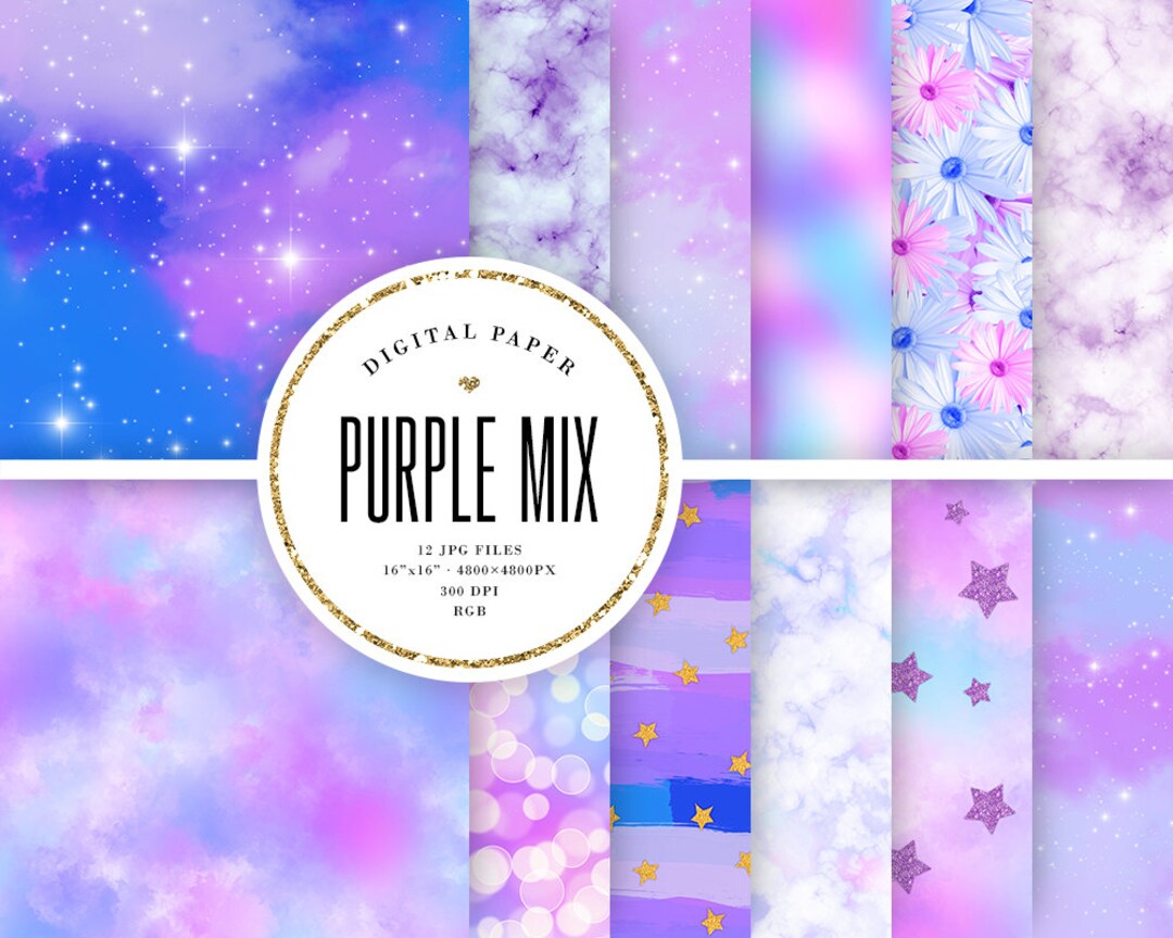 Purple Digital Paper, Violet Backgrounds, Starry Sky Scrapbook Paper ...