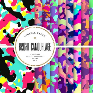 Bright Camouflage Backgrounds, Colorful Camo Digital Paper, Military ...