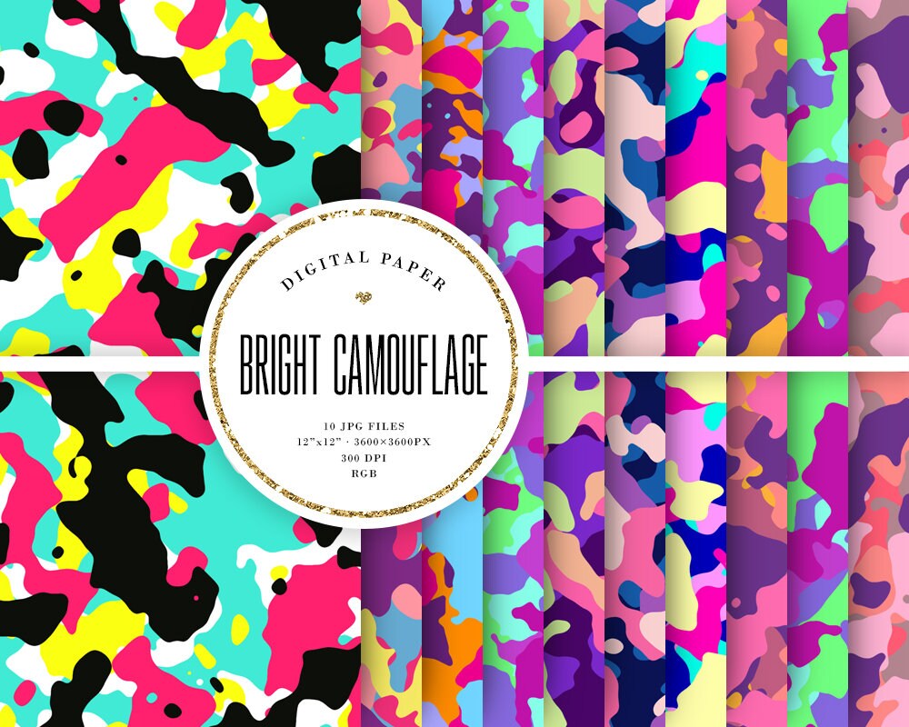Bright Camouflage Backgrounds, Colorful Camo Digital Paper, Military ...