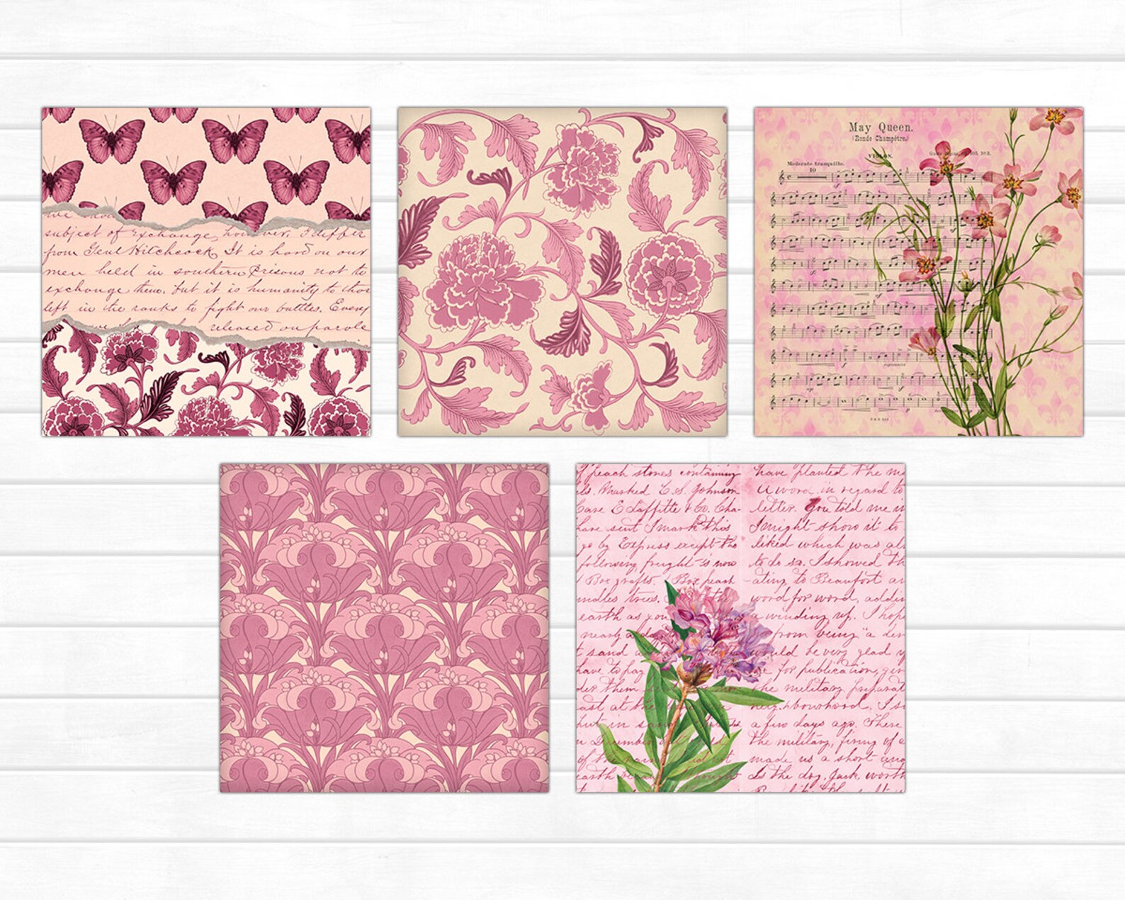 Vintage Digital Paper 12x12, Pink Scrapbook Paper, Old Ephemera ...