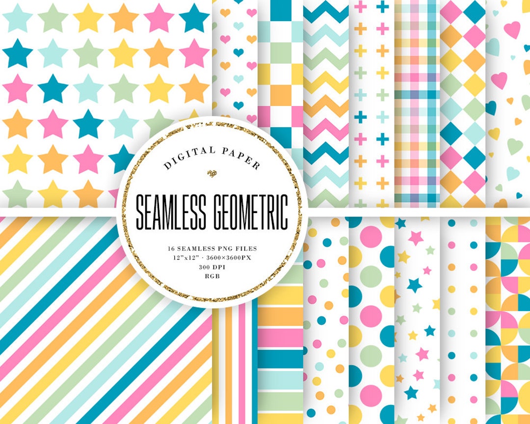 Pastel Geometric Patterns, Seamless Digital Paper, Confetti Scrapbook ...