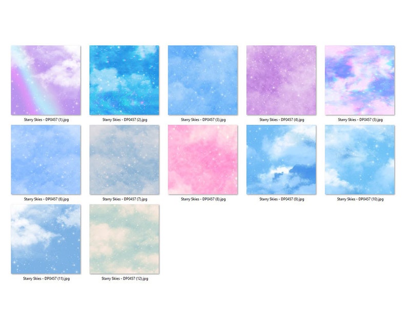 Starry Skies Digital Paper, Simple Blue Sky Scrapbook Paper 12x12 ...