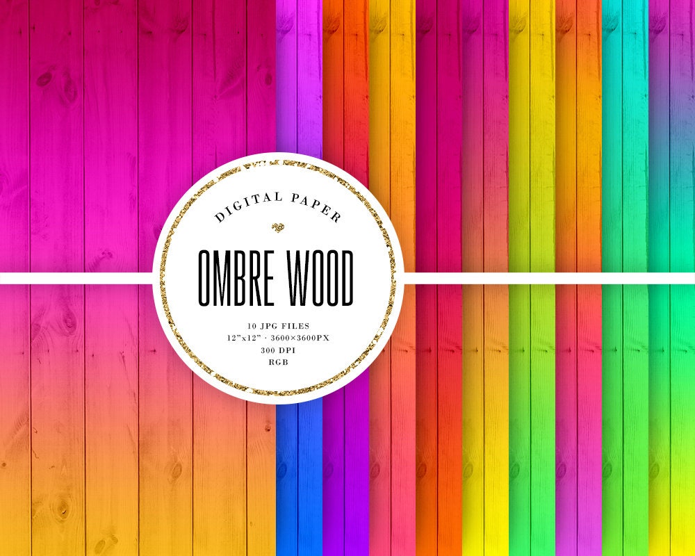 Bright Ombre Wood Digital Paper, Colorful Wooden Textures, Gradient ...