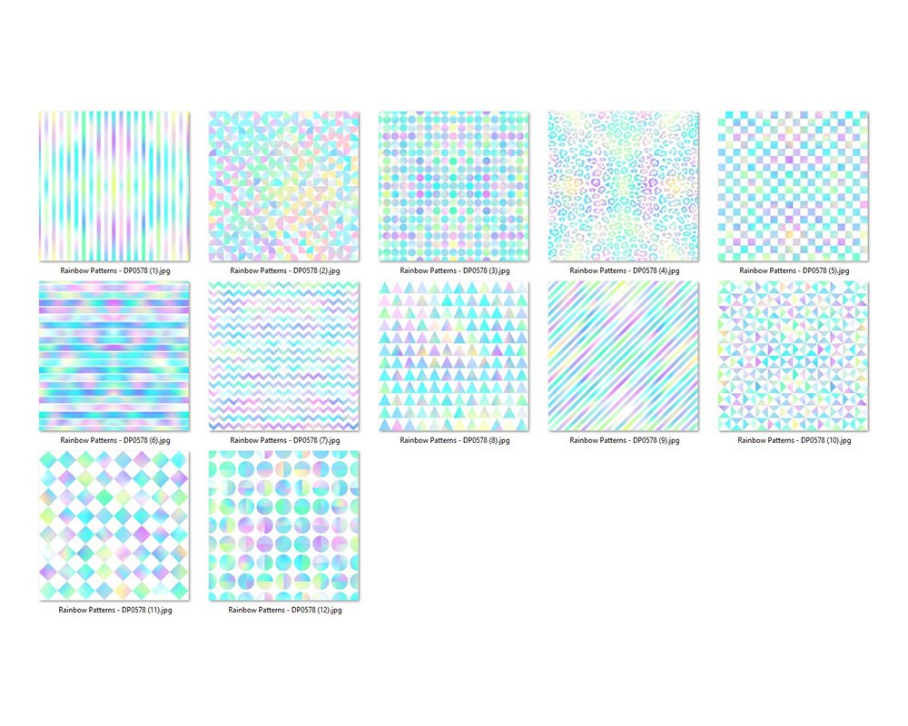 Pastel Rainbow Seamless Patterns, Geometric Ombre Digital Paper, White ...