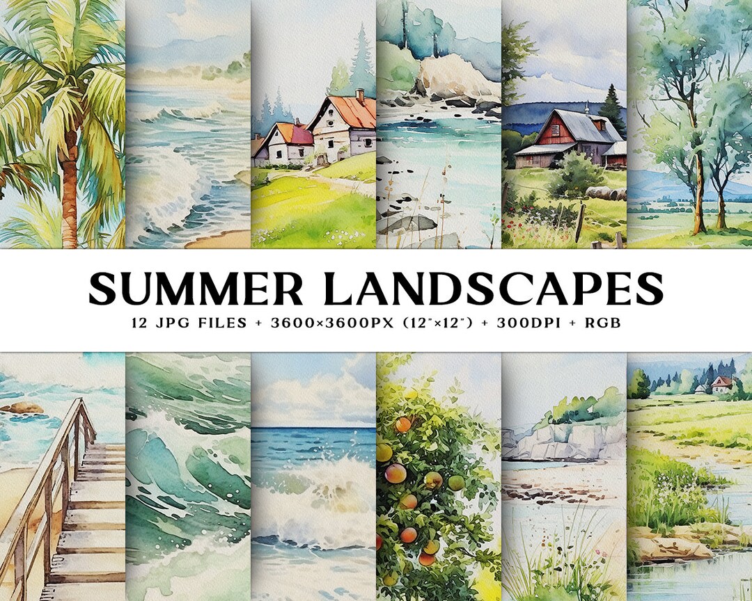 Summer Digital Paper, Digital Watercolor Illustrations, Beautiful ...