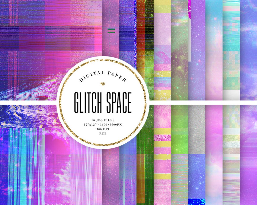 Glitch Space Digital Paper, Distortion Backgrounds, Electric Glitch ...