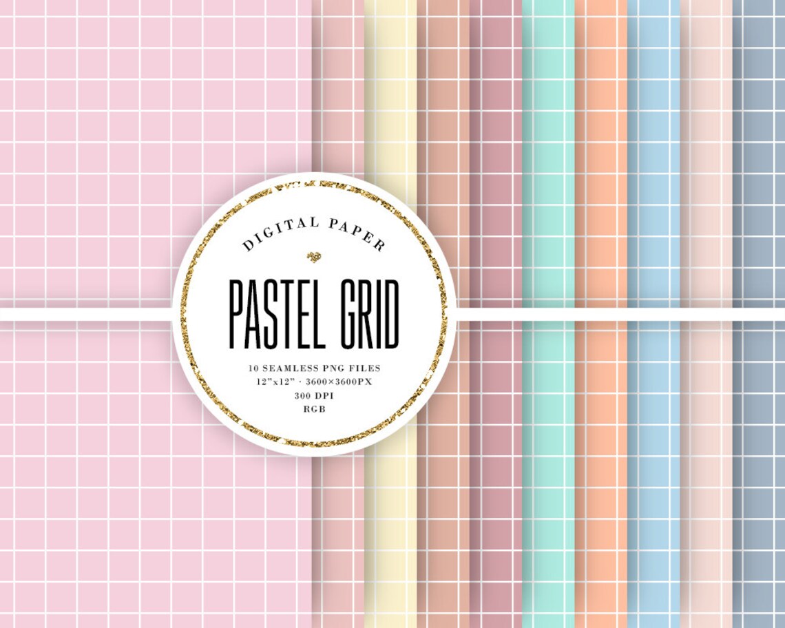 Pastel Grid Digital Paper, Seamless Modern Grid Patterns, Soft Colors ...