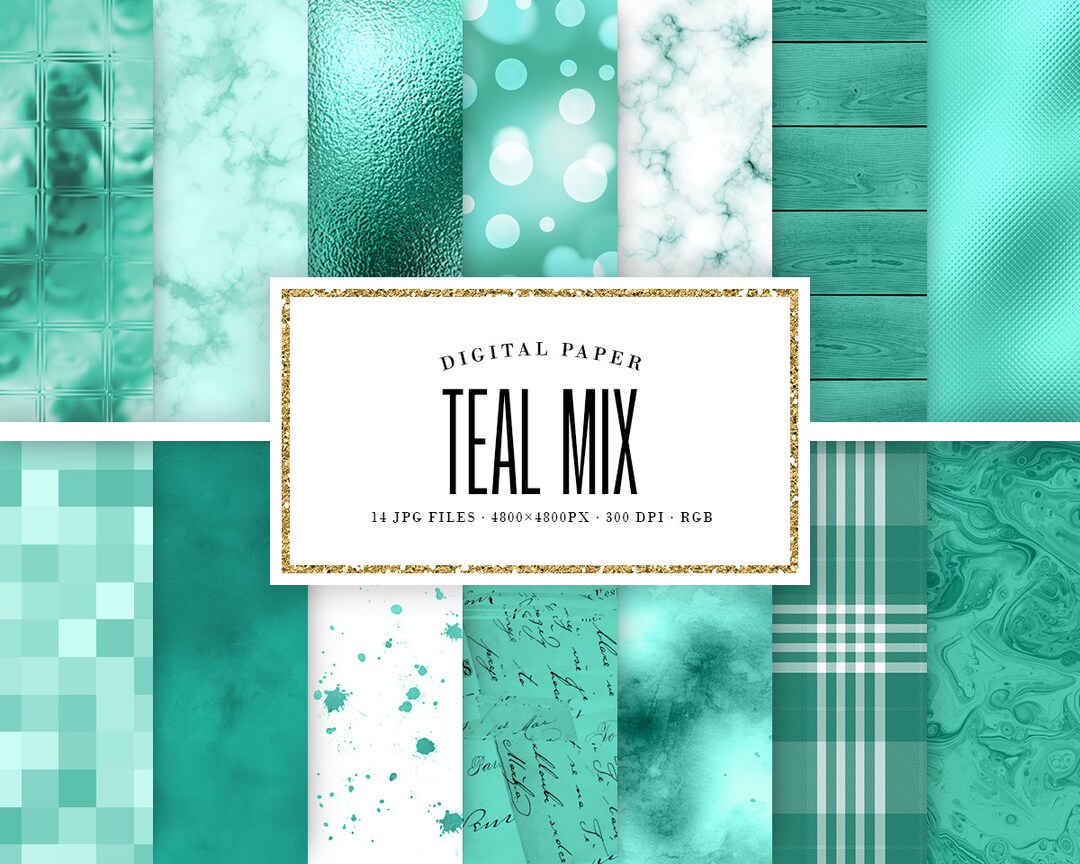 Teal Digital Paper Set, Turquoise Backgrounds, Blue Green Textures Mix ...