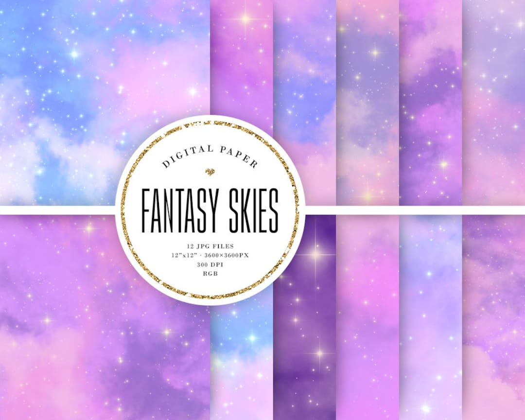 Fantasy Sky Digital Paper, Magical Backgrounds, Purple Clouds Scrapbook ...
