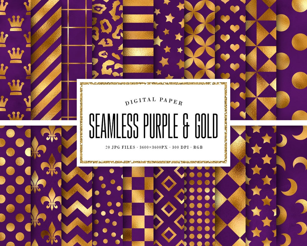 Royal Purple & Gold Seamless Digital Paper, Dark Purple and Gold Foil ...