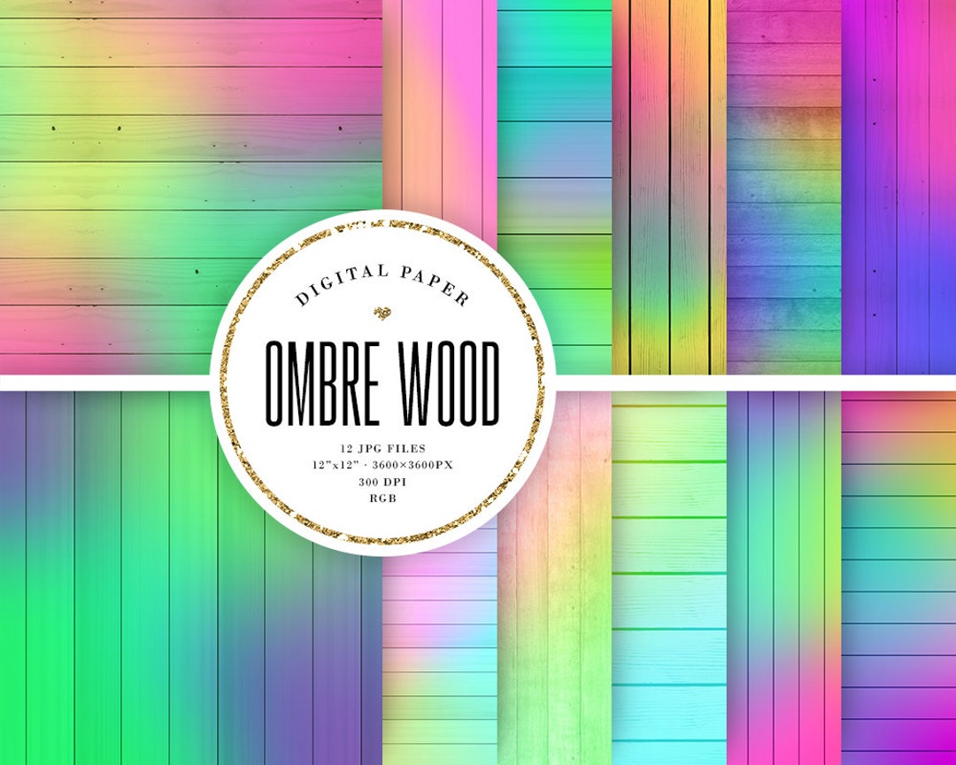 Ombre Wood Digital Paper, Gradient Wood Backgrounds, Rainbow Wooden ...