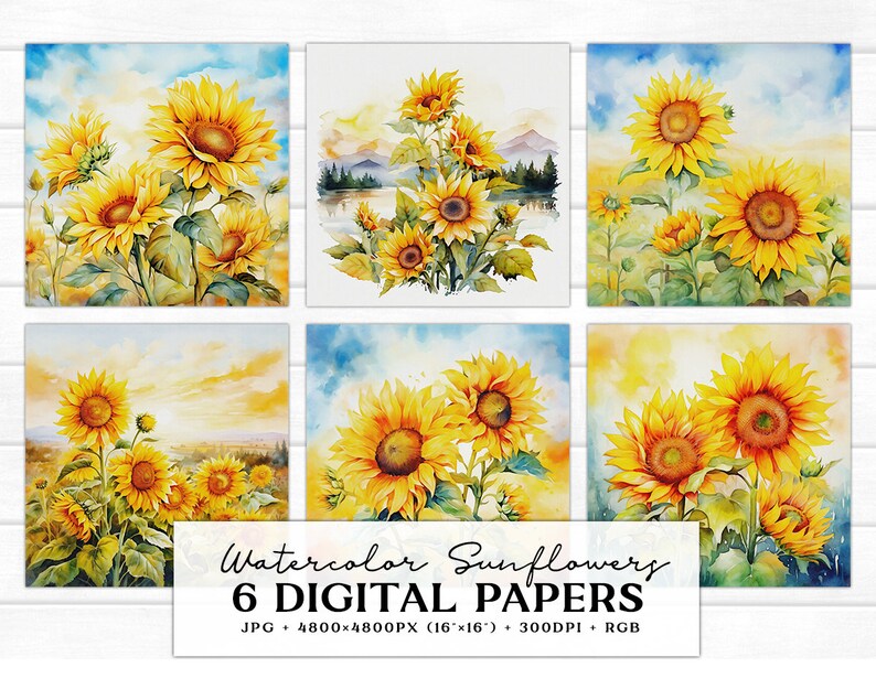 High Quality Sunflower Backgrounds, Watercolor Sunflowers Digital Paper ...