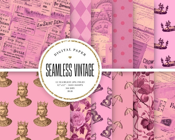 Pink Vintage Seamless Digital Paper Antique Tileable | Etsy