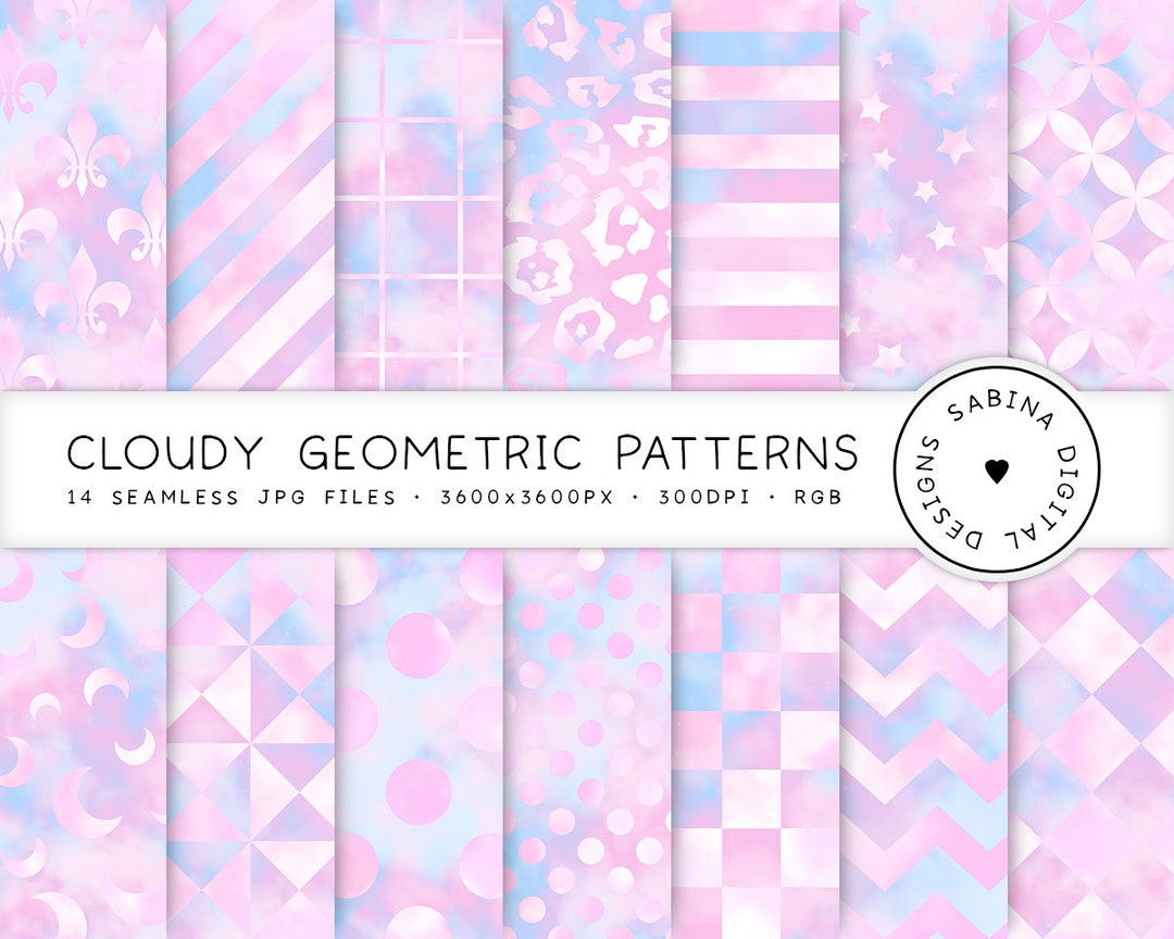 Pastel Digital Paper, Seamless Geometric Patterns, Cloudy Geometric ...