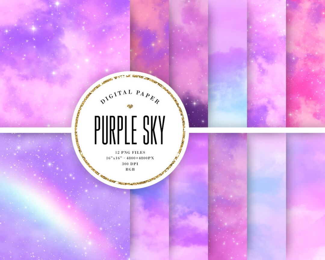 Purple Sky Digital Paper, Big Violet Backgrounds, Light Clouds ...