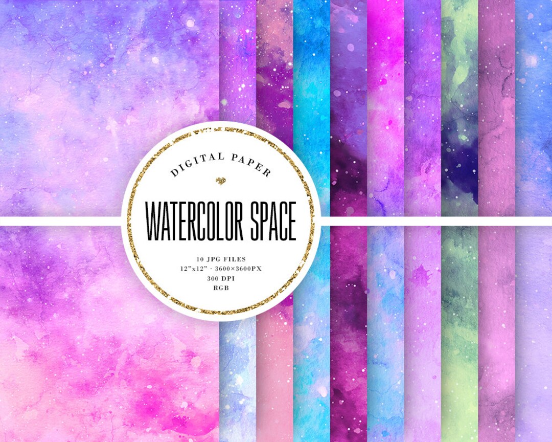 Watercolor Galaxy Backgrounds, Aquarelle Space Digital Paper, Cosmic ...