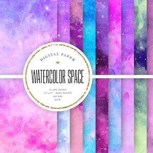 Watercolor Galaxy Backgrounds, Aquarelle Space Digital Paper, Cosmic ...