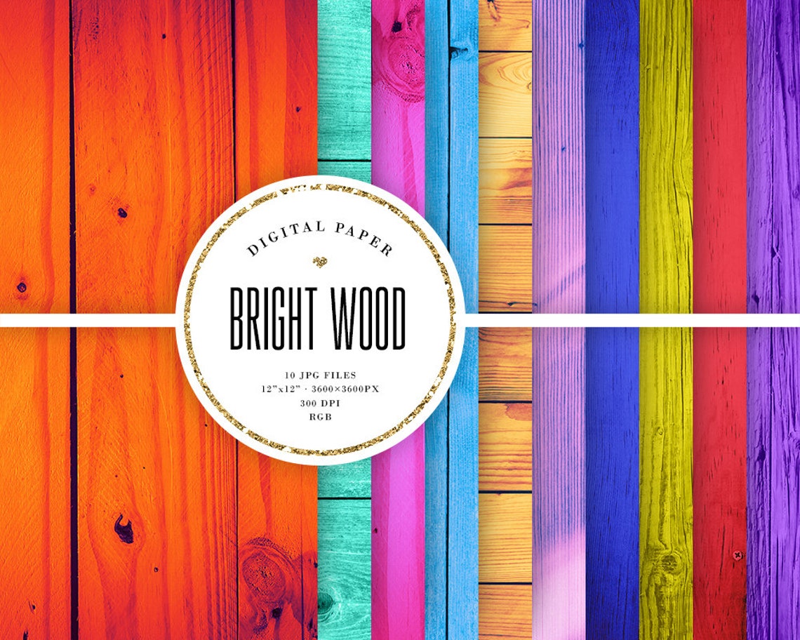 Colorful Wood Digital Paper, Mix Colors Wood Textures, 12x12 Wood ...