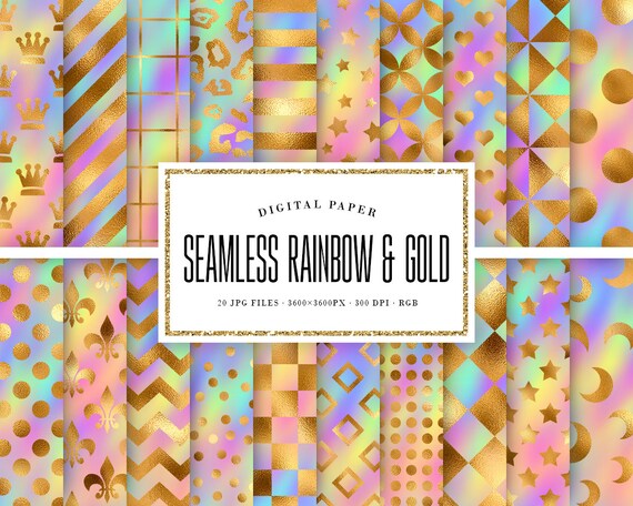 Rainbow & Gold Digital Paper Seamless Colorful Geometric | Etsy