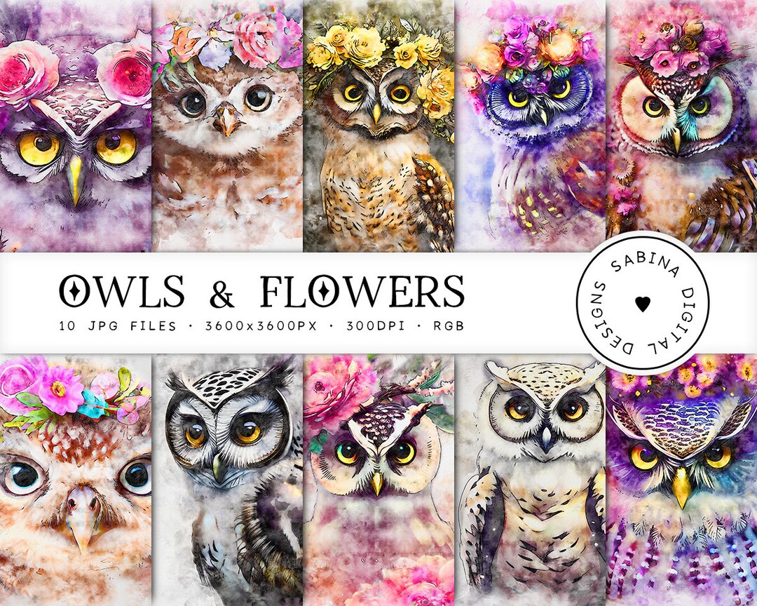 Owl Digital Paper, Bird With Floral Wreath Scrapbook Papers, 12x12 Owls ...