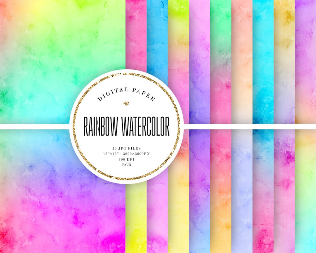 Rainbow Watercolor Digital Paper, Watercolour Texture Backgrounds ...