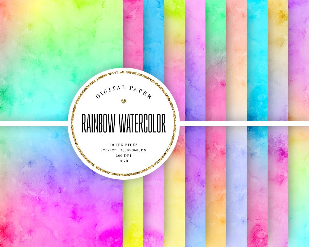 Rainbow Watercolor Digital Paper Watercolour Texture - Etsy
