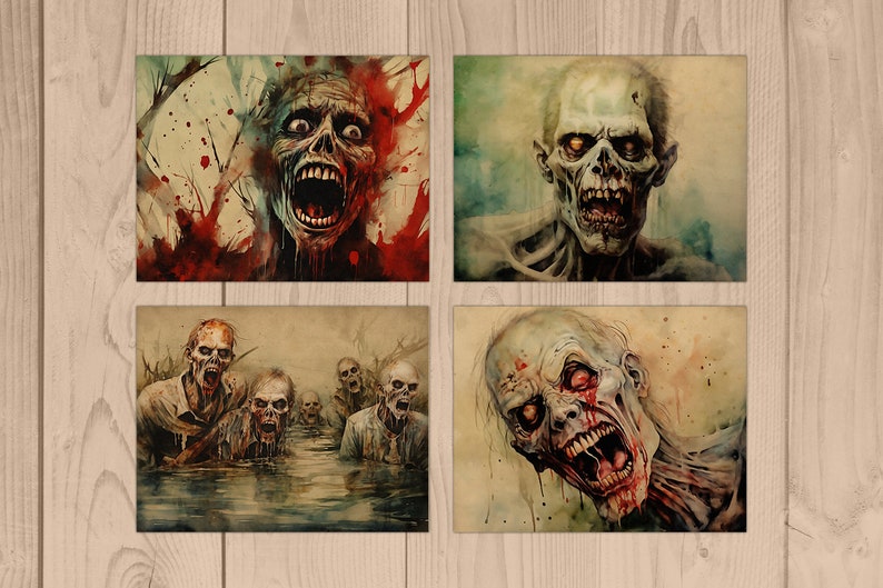 Zombie Digital Paper 8.5x11, Scary Scrapbook Papers, Horror ...