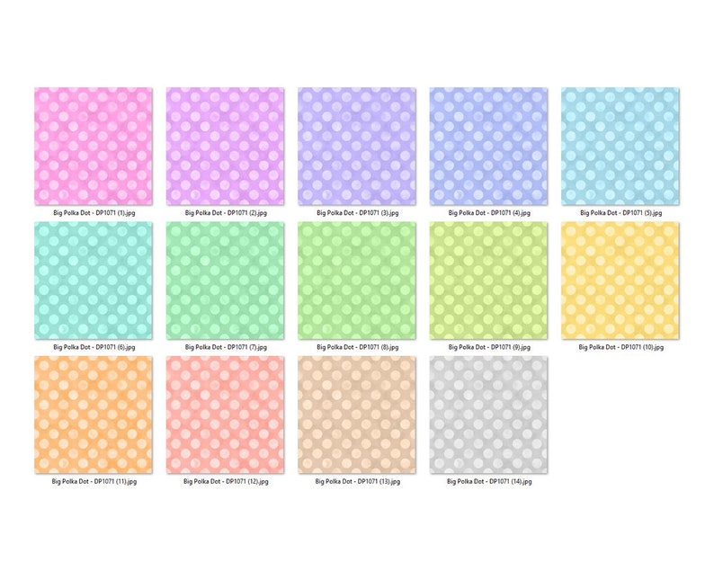 Big Polka Dot, Pastel Dots Digital Paper 12x12, Basic Patterns With ...