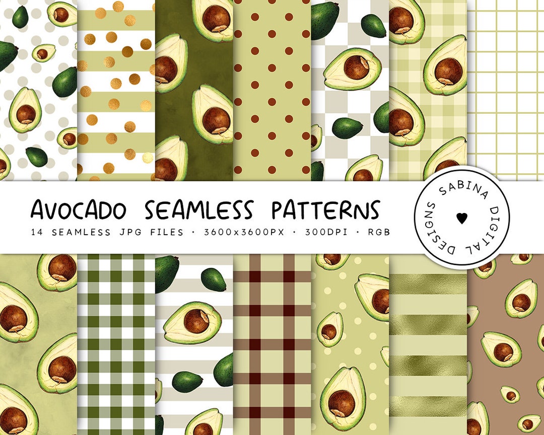Avocado Digital Paper, Seamless Avocado Patterns, Fruit Backgrounds ...