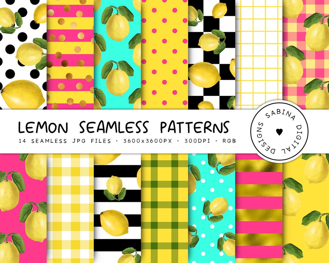 Lemon Digital Patterns, Citrus Scrapbook Paper, Fruit Seamless ...