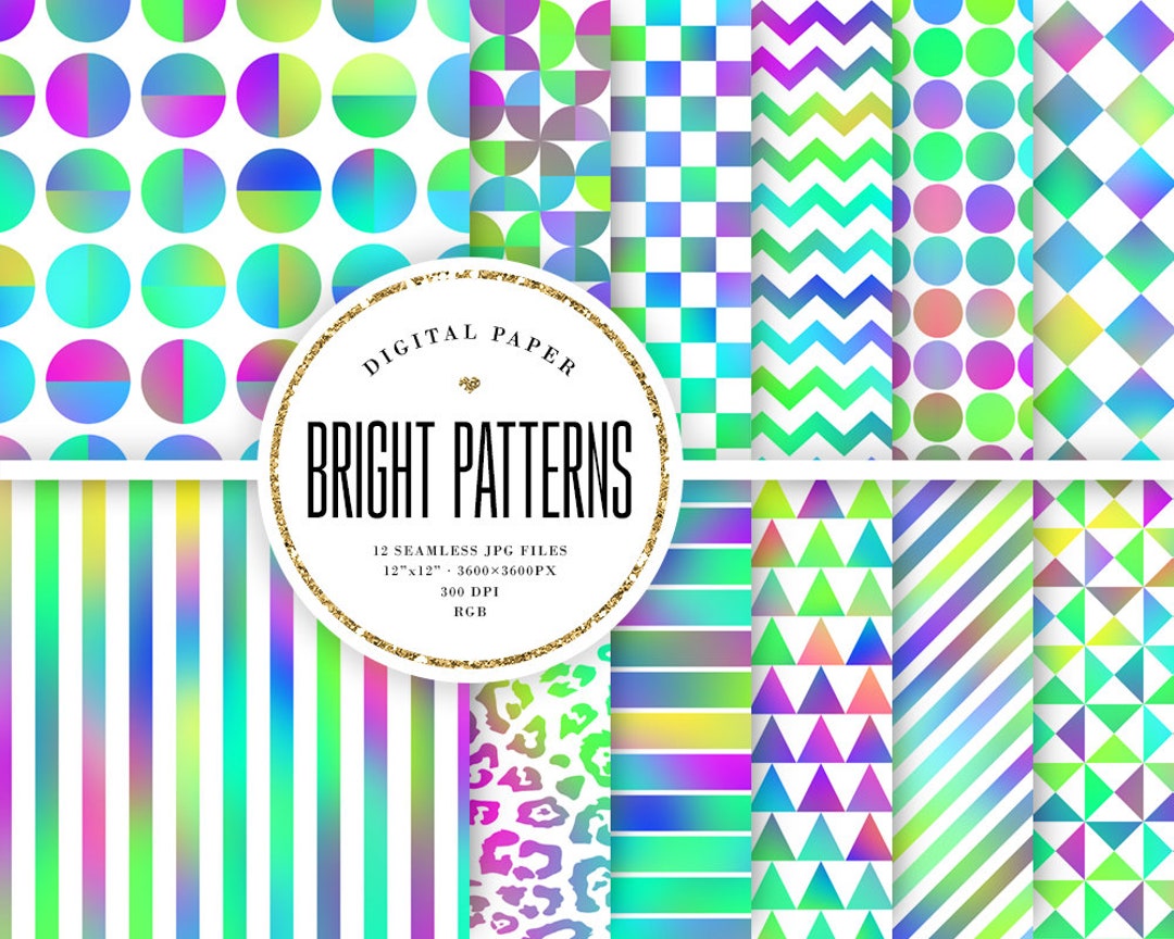 Bright Patterns Seamless Digital Paper, Vibrant Ombre Geometric ...