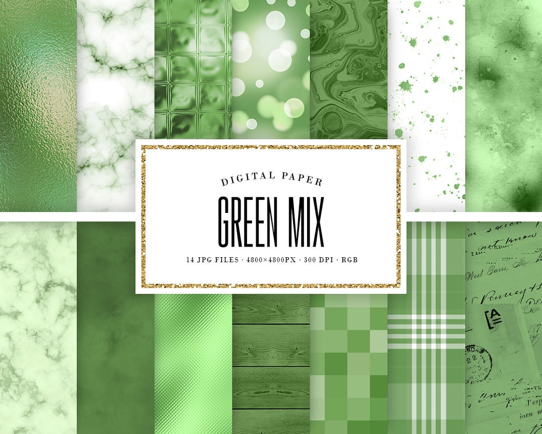 Green Digital Paper Mix, Abstract Textures, Simple Watercolor ...